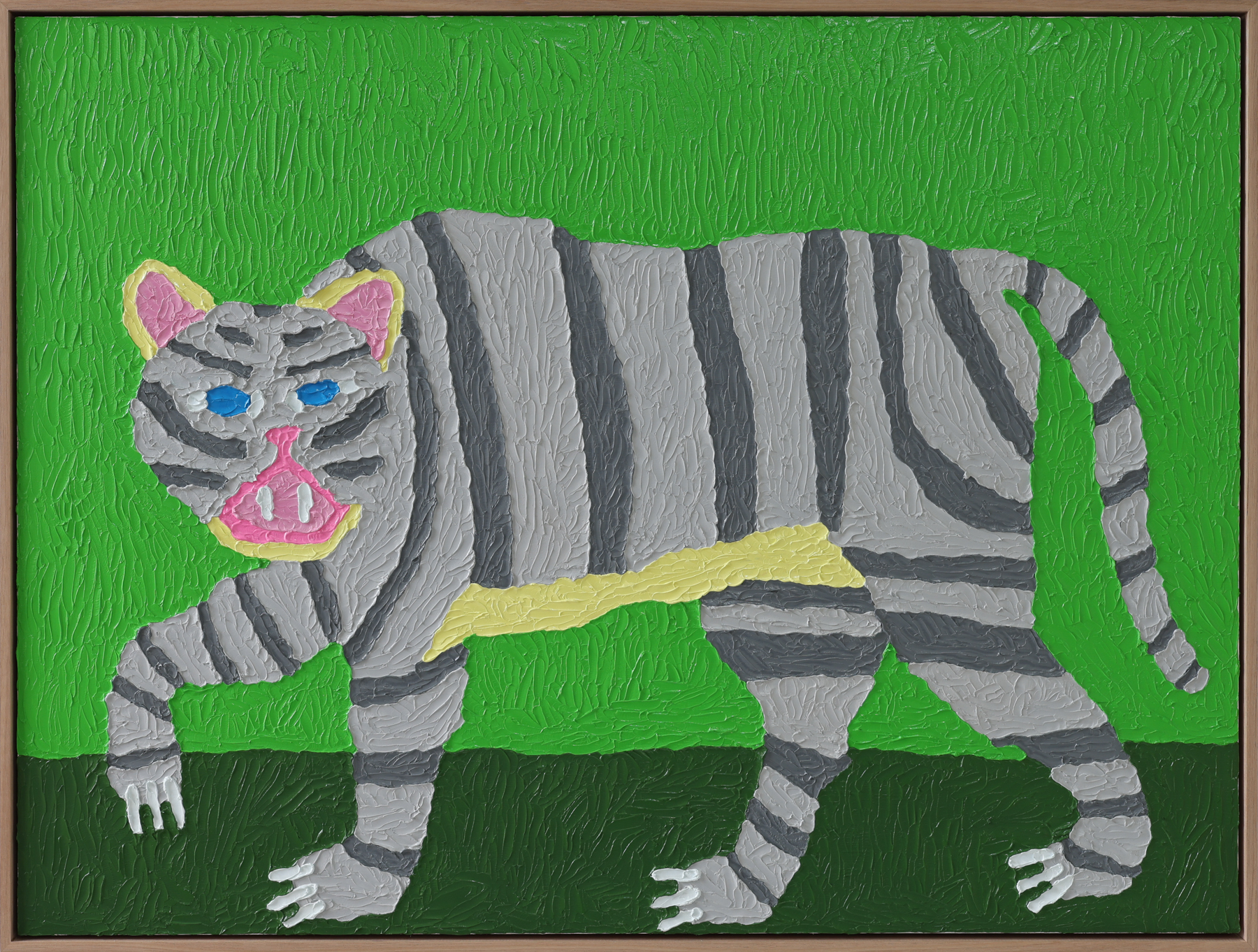 Silver Stripped Cat With Green Background - Michael Reid Murrurundi