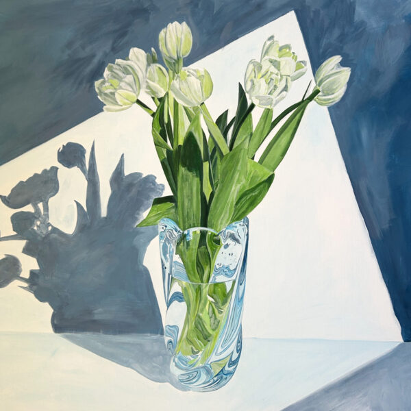 Tulips in a blue vase - Michael Reid Northern Beaches